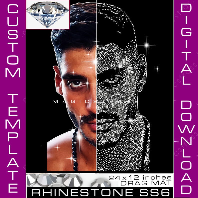 Large Custom Rhinestone Template SS6 Portrait Bling SVG Instant Digital ...