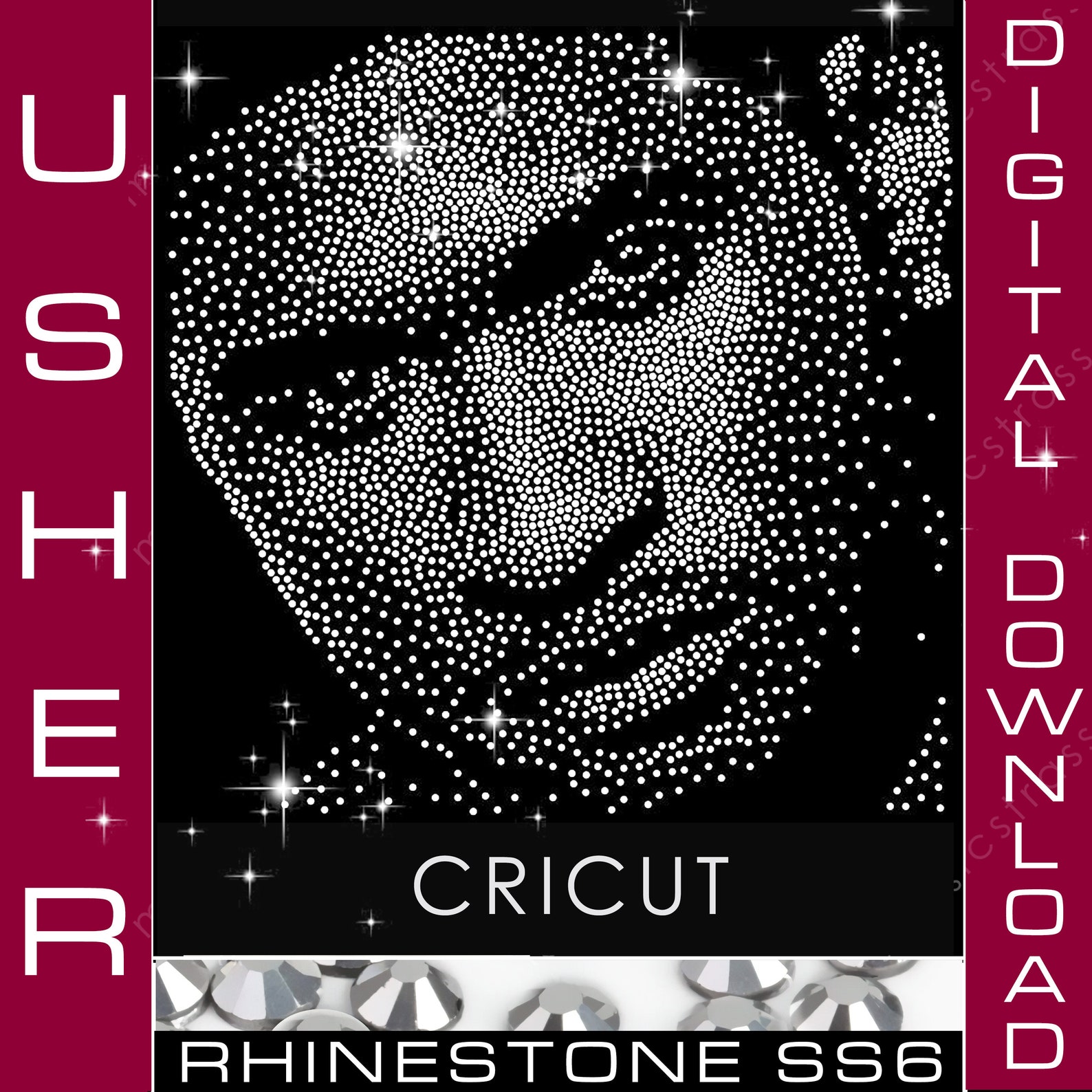 Usher Raymond SS6 Rhinestone Portrait Bling Diamond SVG Instant Digital ...