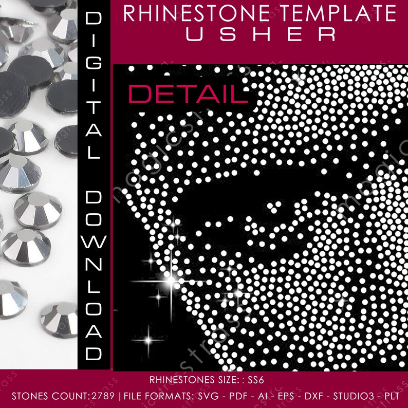 Usher Raymond SS6 Rhinestone Portrait Bling Diamond SVG Instant Digital ...