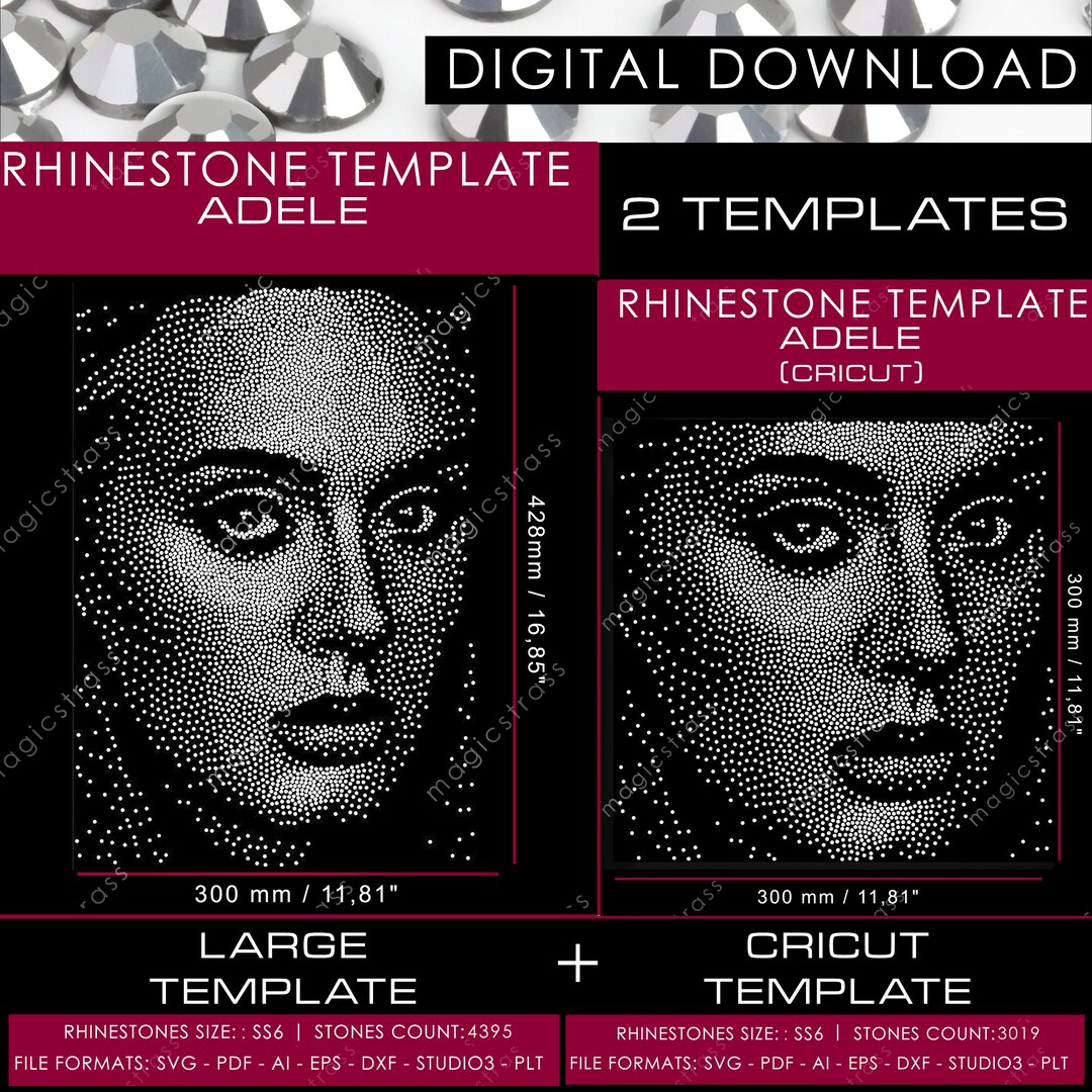 Adele Large SS6 Strass Diamond Iron on Transfer Bling Instant Digital ...