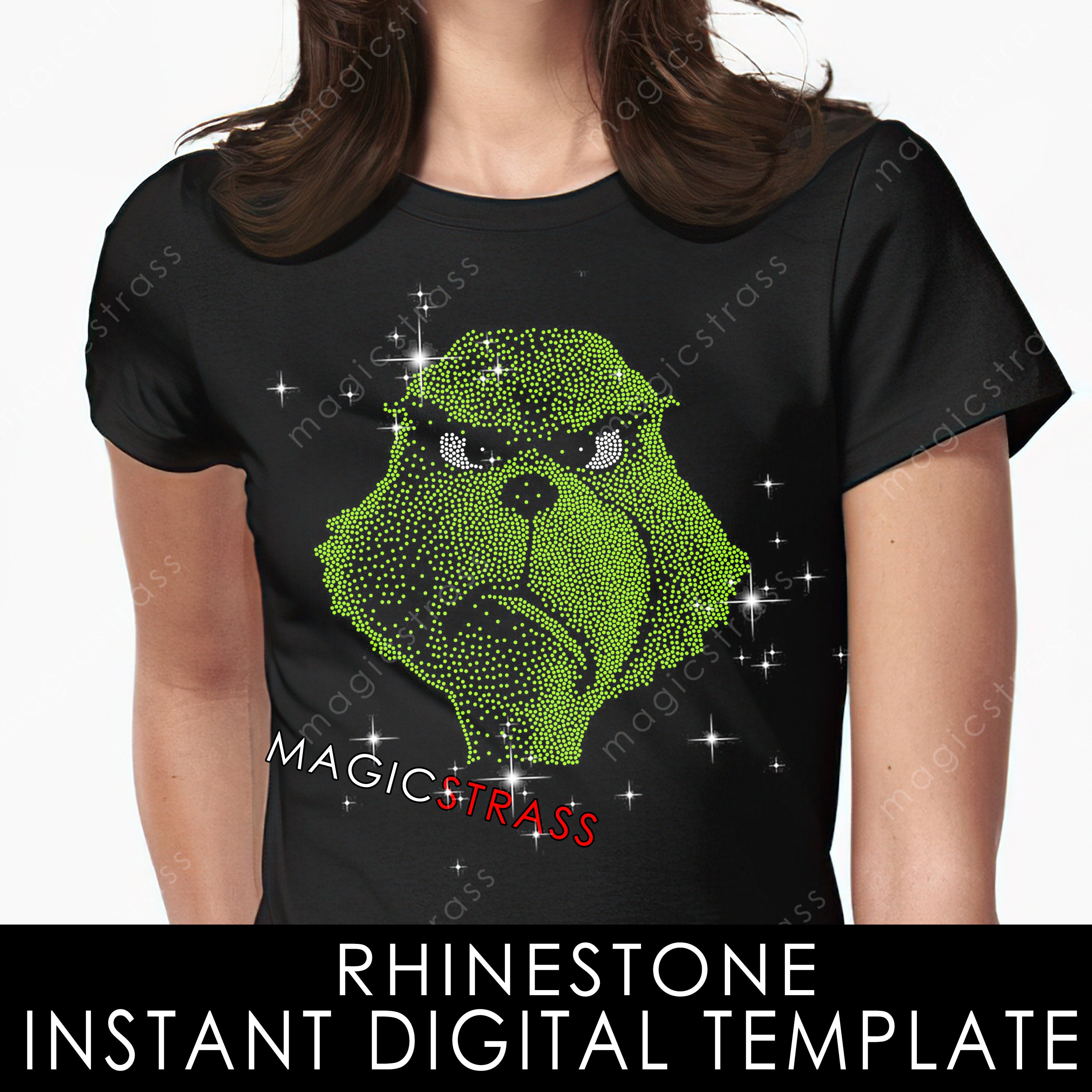 The Grinch Cartoon Large SS6 Rhinestone Bling Design Instant Digital ...