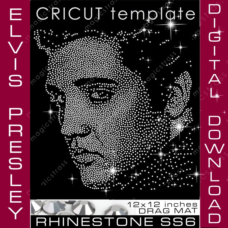 Elvis Presley SS6 Rhinestone Portrait Bling SVG Instant Digital ...