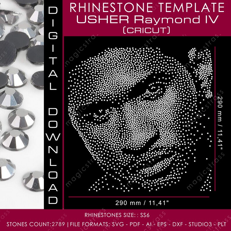 Usher Raymond SS6 Rhinestone Portrait Bling Diamond SVG Instant Digital ...