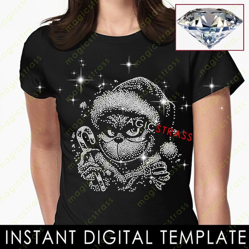The Grinch SS6 Rhinestone Bling Portrait Instant Digital Download, Svg ...