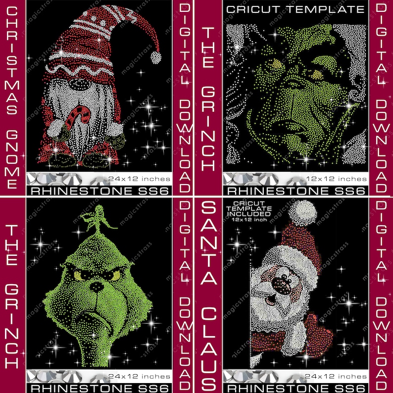 The Grinch SS6 Rhinestone Bling Portrait Instant Digital Download, Svg ...