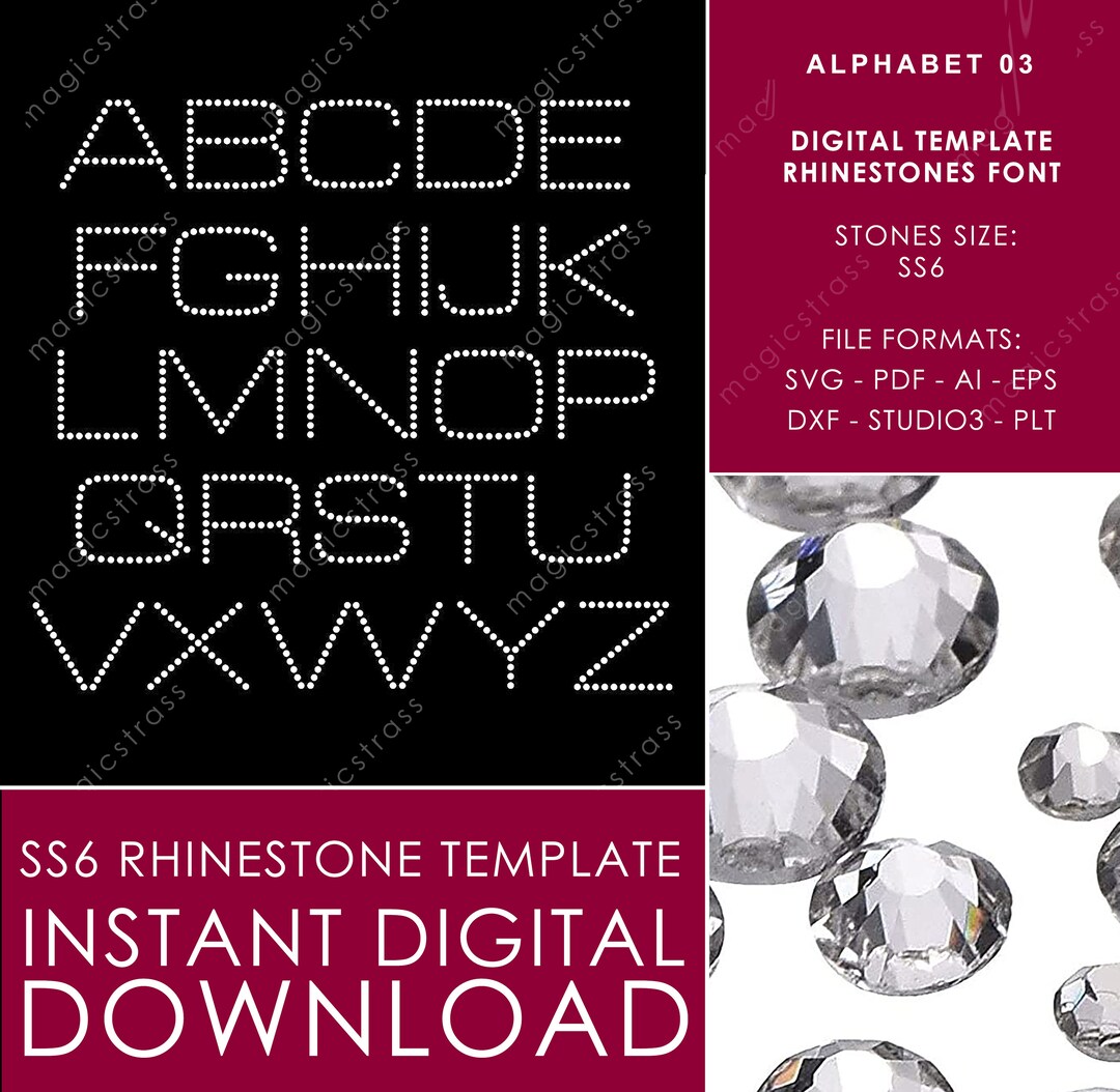 Alphabet Letter Rhinestone Crystal Diamond SS6 Instant Digital Download ...