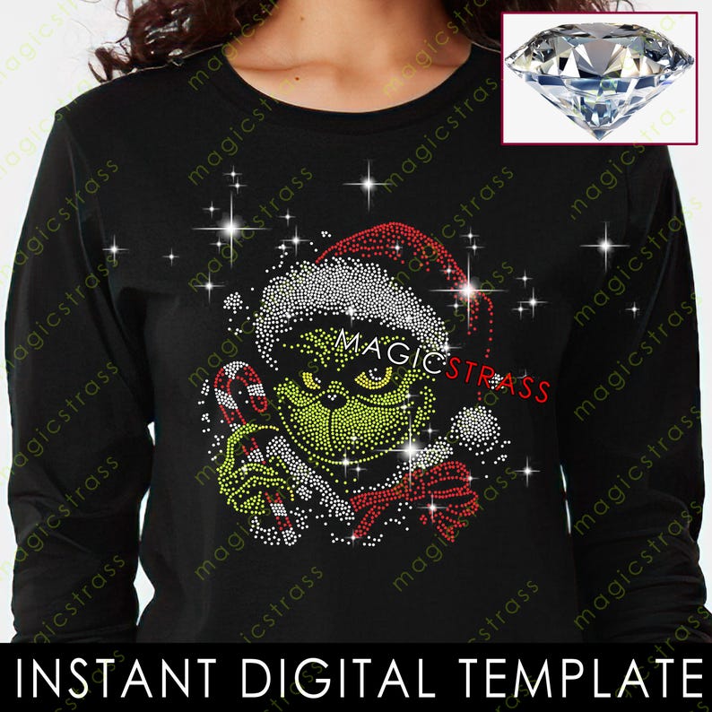 The Grinch SS6 Rhinestone Bling Portrait Instant Digital Download, Svg ...