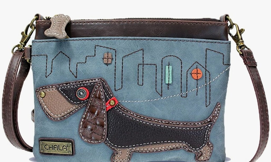 Chala Bags Vegan Faux Leather Dachshund Wiener Dog Grey & Brown Purse ...