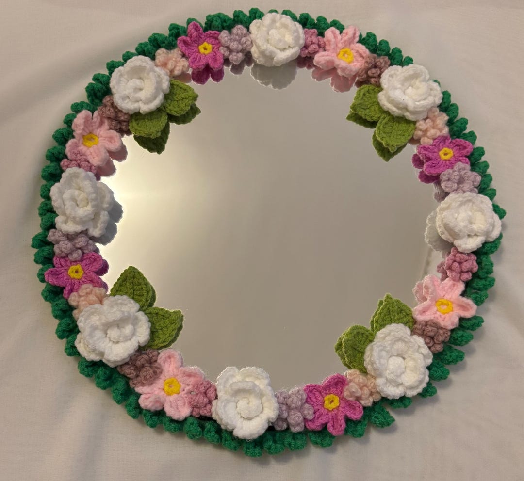 Crocheted Flower Mirror, Aesthetic, Flowers, Mirror, Decoration ...