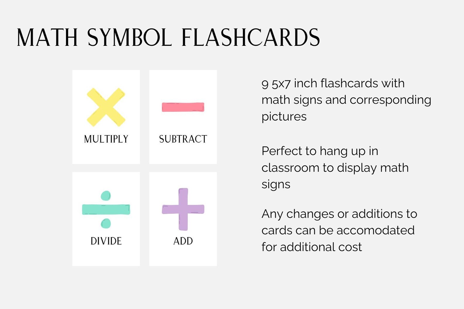 Math Symbol Cards for Classrooms - Etsy