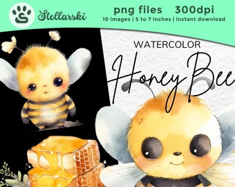 Watercolor Honey Bee Clipart, Bee PNG, Bee, Honey Bee - Etsy