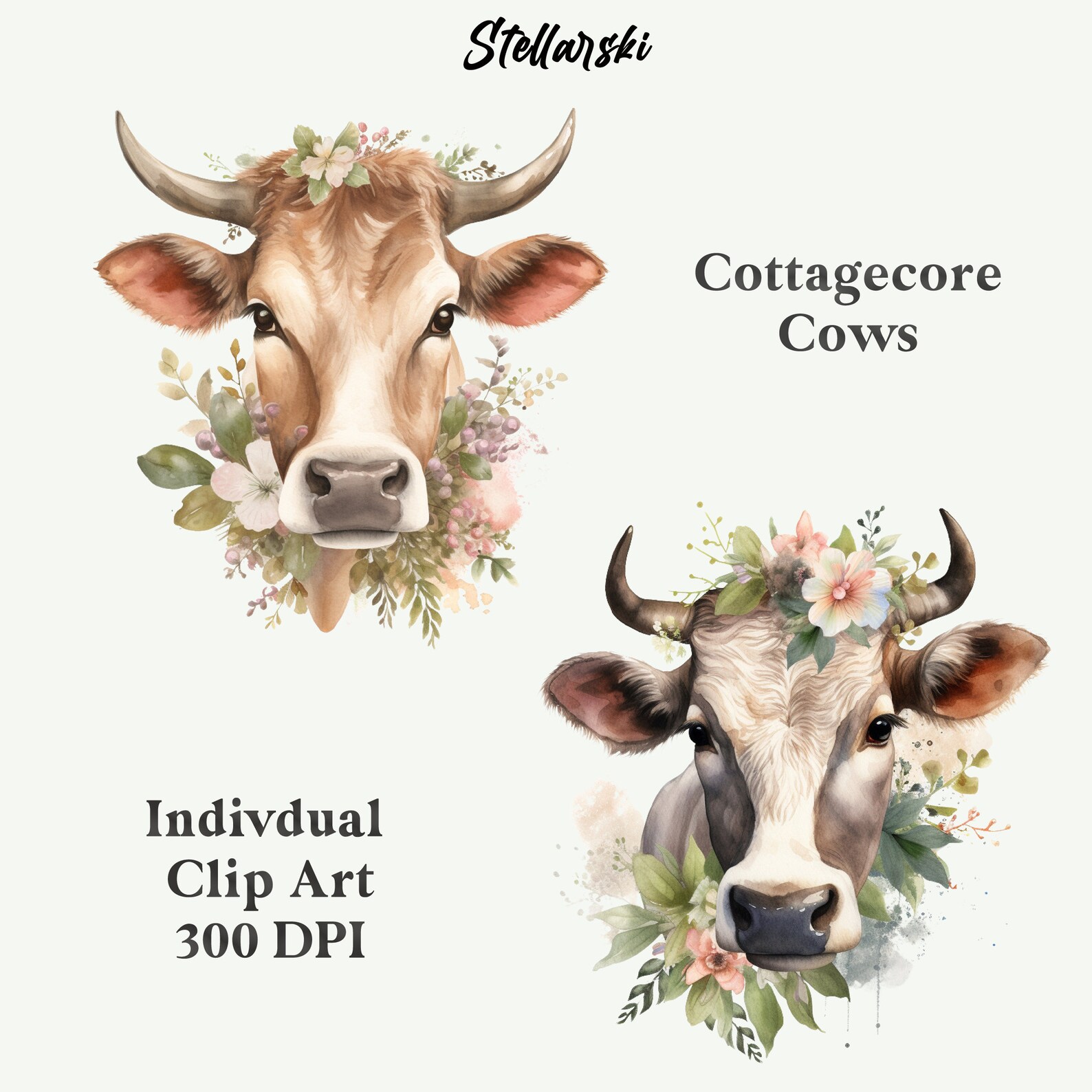 Watercolor Cottagecore Cows Clipart Bundle, Fantasy Clip Art, Cow Clip ...