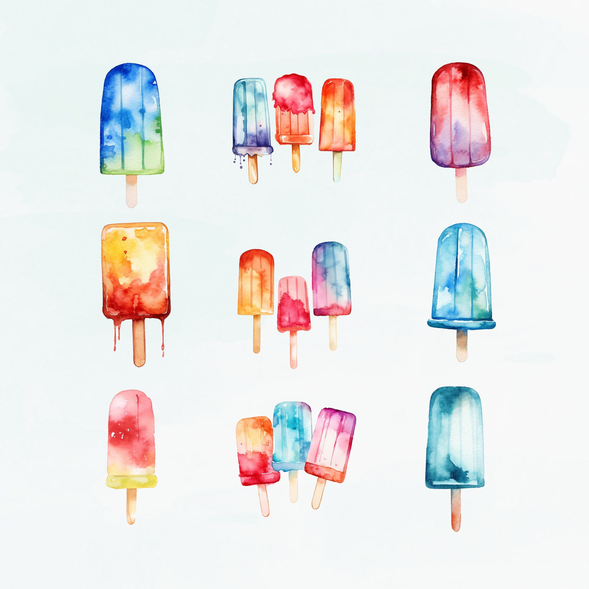Watercolor Popsicles Clipart, Summer Png, Ice Cream Clipart, Beach ...