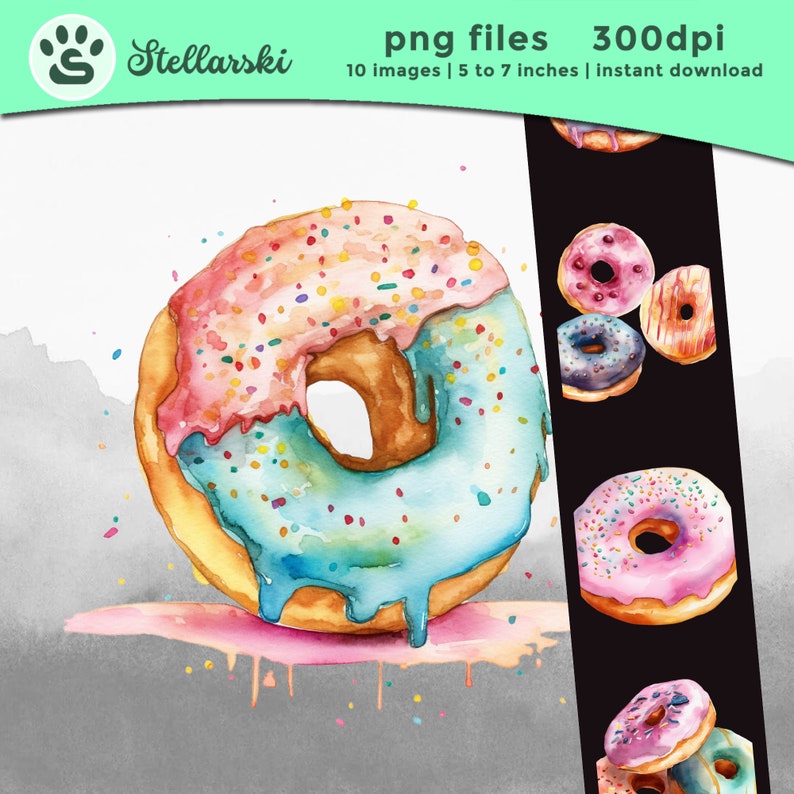 Watercolor Donut Clipart, Sweet Bakery Food Clip Art, Birthday Party ...