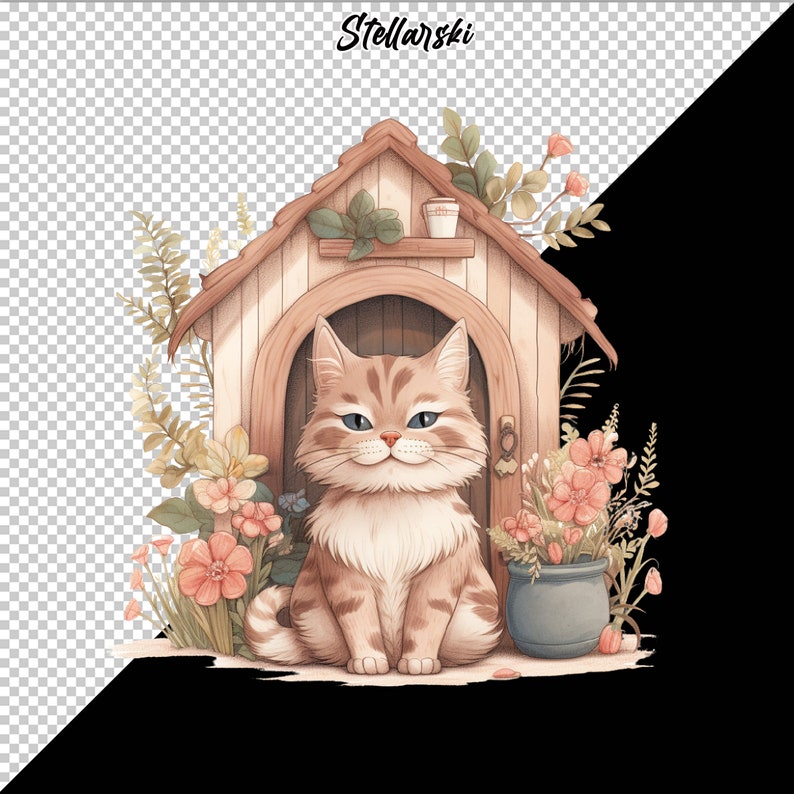 Watercolor Cottagecore Cats Clipart Bundle, Fantasy Clip Art, Cats Clip ...