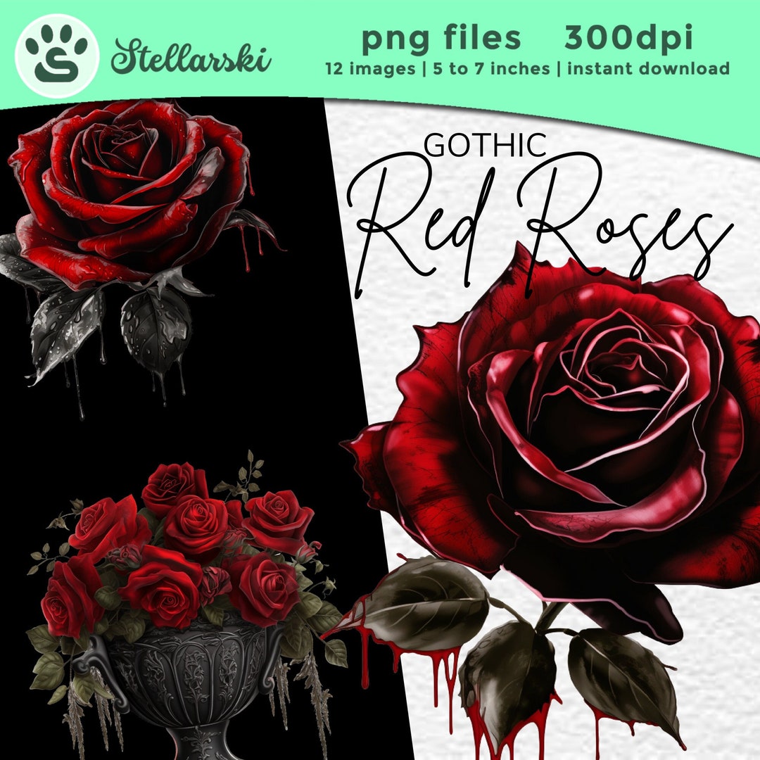 12 Gothic Red Rose Clipart Pack | PNG | Fantasy Clipart | Floral ...