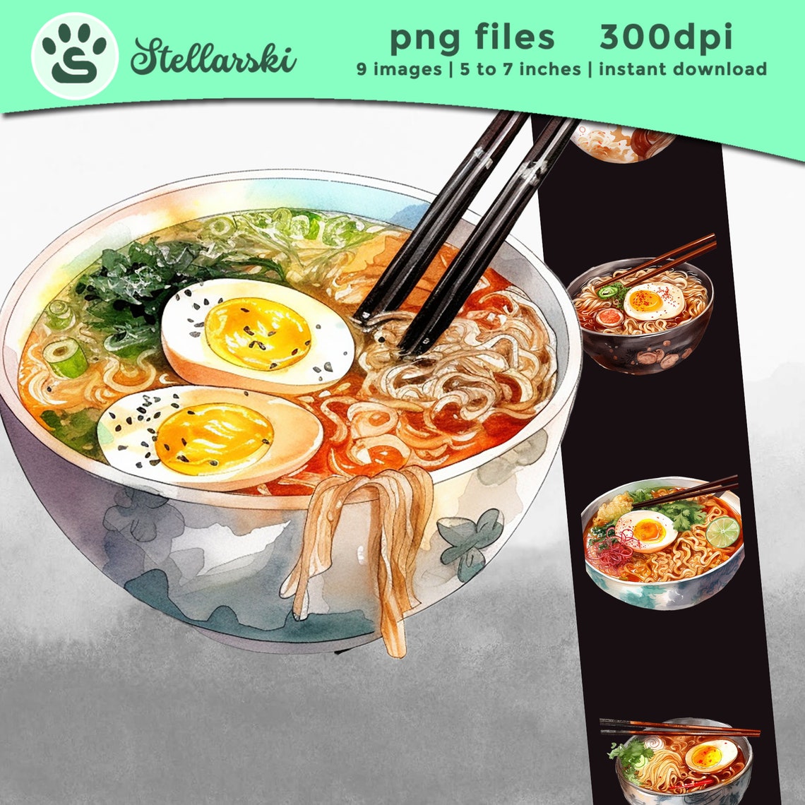 Watercolor Ramen Bowl Clipart Ramen PNG Soup Graphic PNG Kawaii Food ...