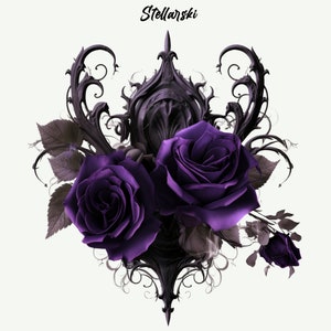 13 Gothic Purple Rose Clipart Pack | PNG | Fantasy Clipart | Floral ...