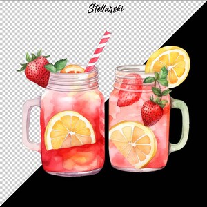 Watercolor Strawberry Lemonade Clipart | Pink Lemonade PNG Bundle ...