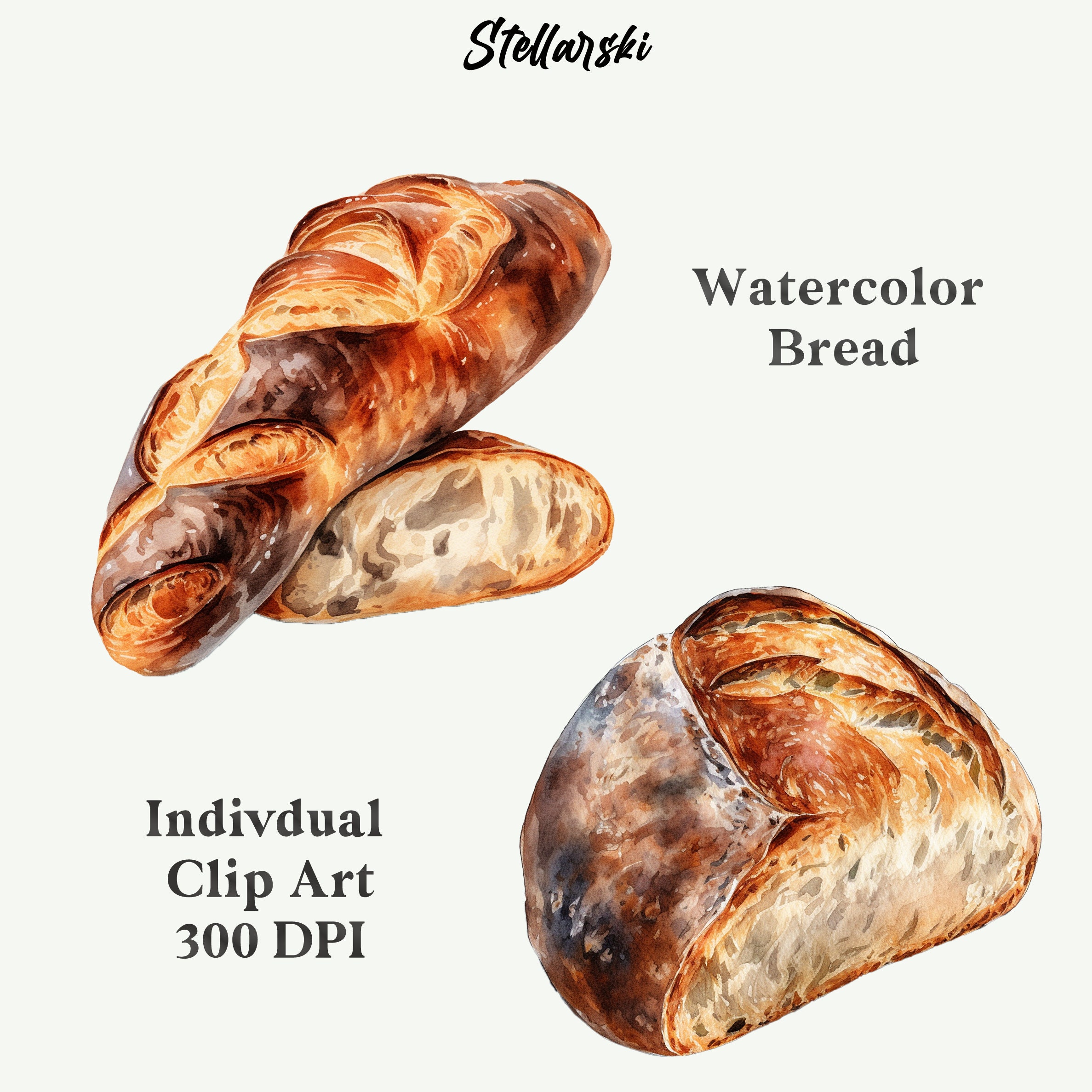Watercolor Bread Clipart Bakery Clipart Bread Basket French Baguette ...