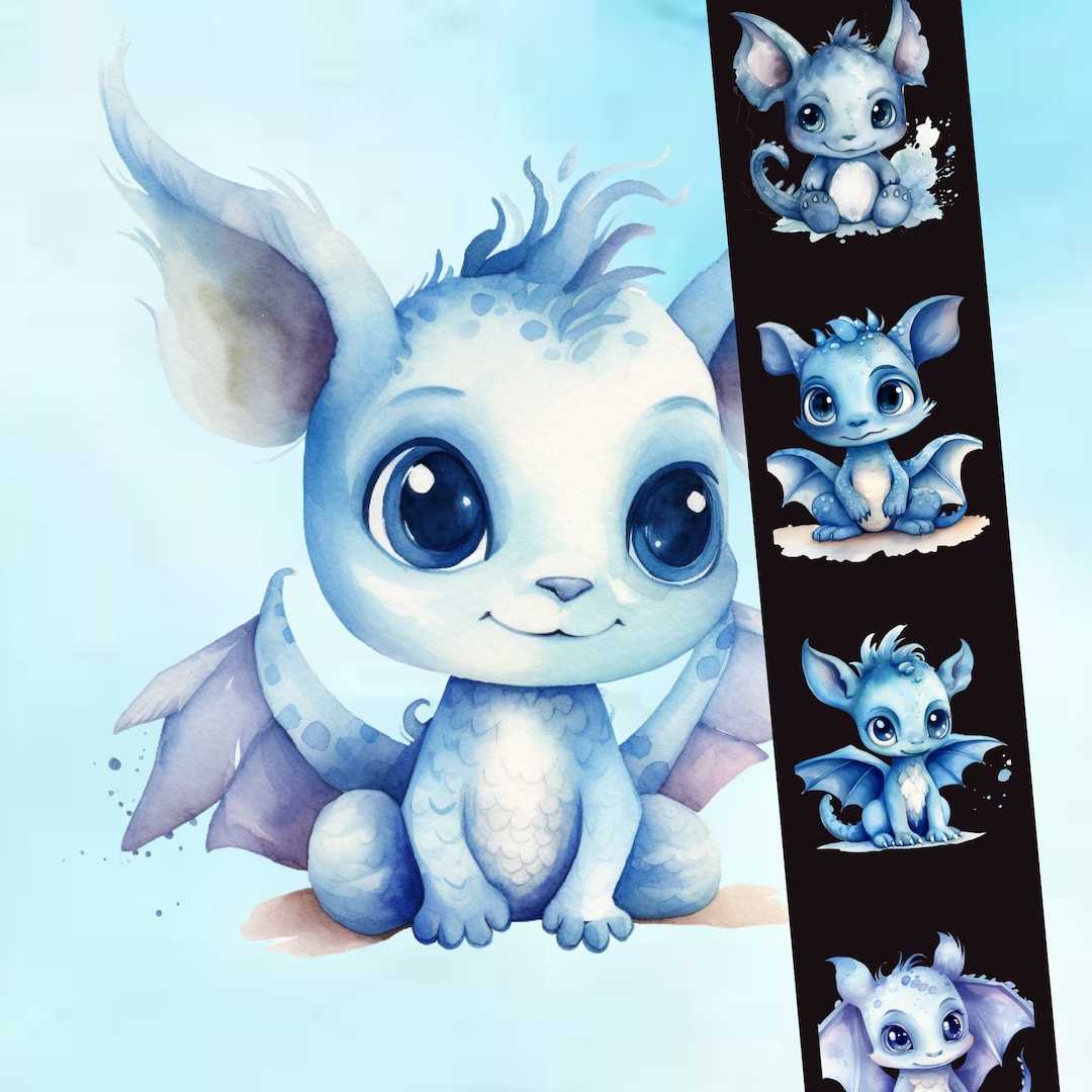 Magic Baby Blue Dragons Clipart Bundle Watercolor Colorful - Etsy
