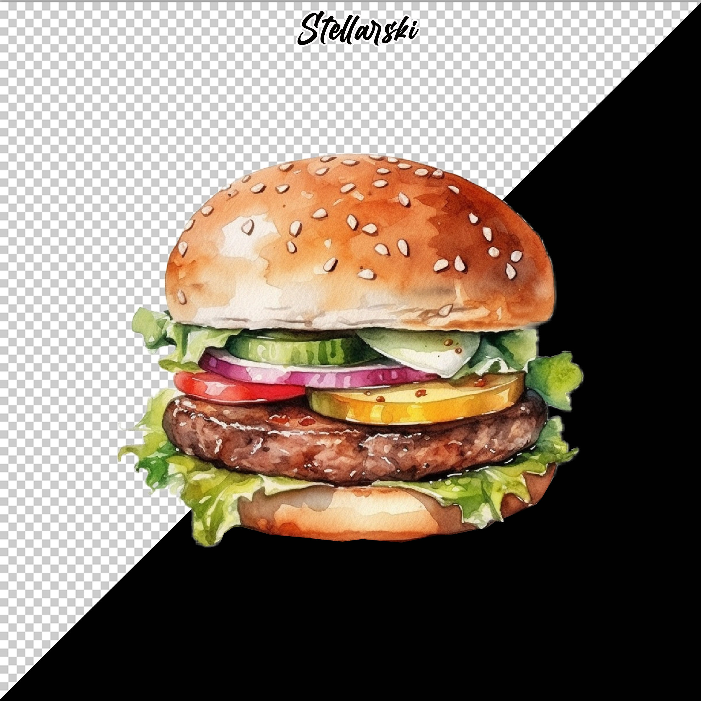 Burgers Clipart, Fries PNG, Fast Food Illustration, Watercolor ...