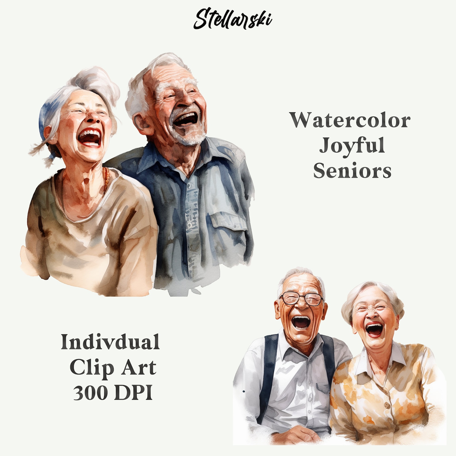 Watercolor Joyful Seniors Clipart, Elderly People PNG, Digital Download ...