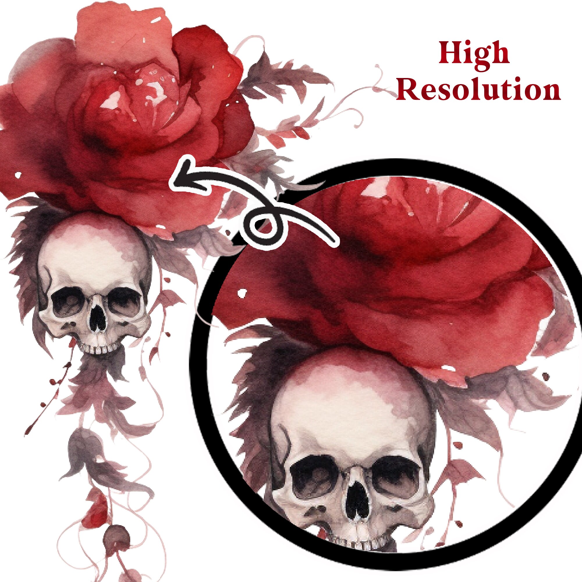 Watercolor Gothic Skulls Clipart PNG, Dark Skull Clipart, Gothic ...