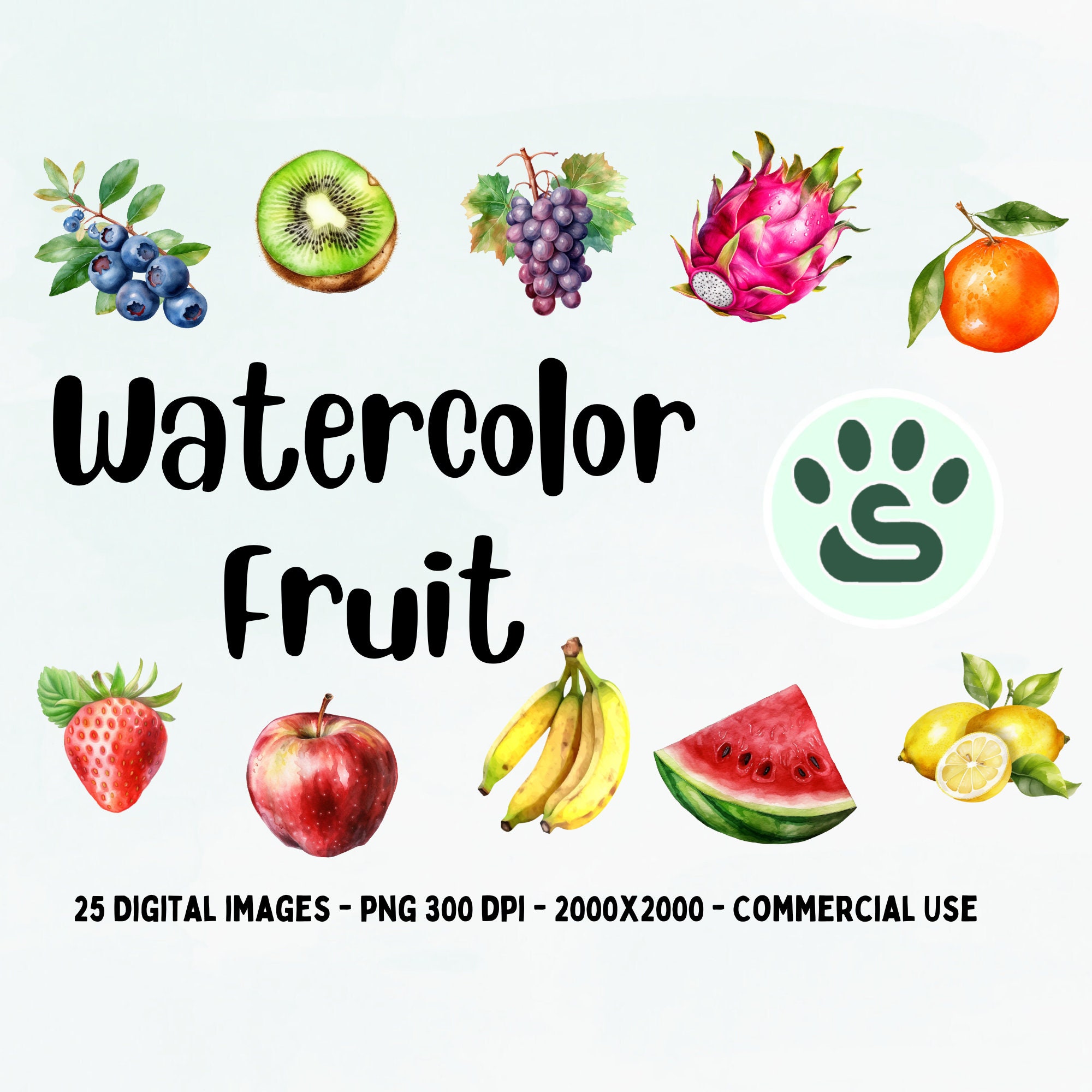 25 Fruit Clipart, Fruits PNG, Fruits Illustration, Watercolor Fruits ...