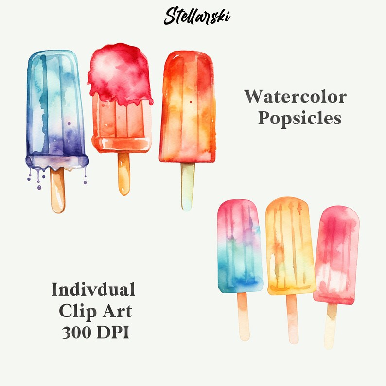 Watercolor Popsicles Clipart, Summer Png, Ice Cream Clipart, Beach ...