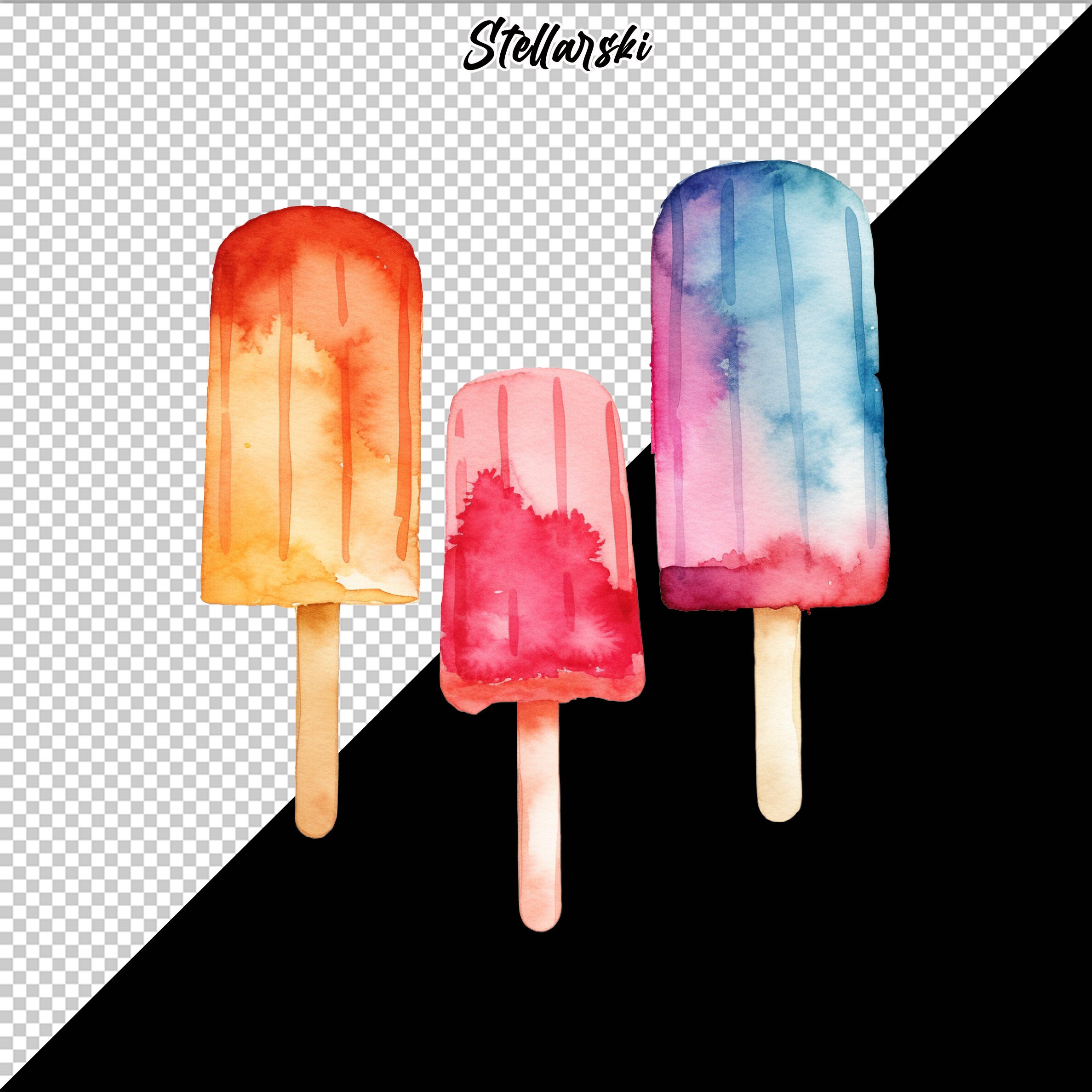 Watercolor Popsicles Clipart, Summer Png, Ice Cream Clipart, Beach ...