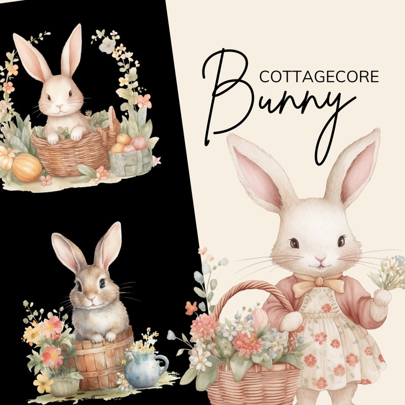 12 Watercolor Cottagecore Bunny Clipart Bundle Fantasy Clip - Etsy