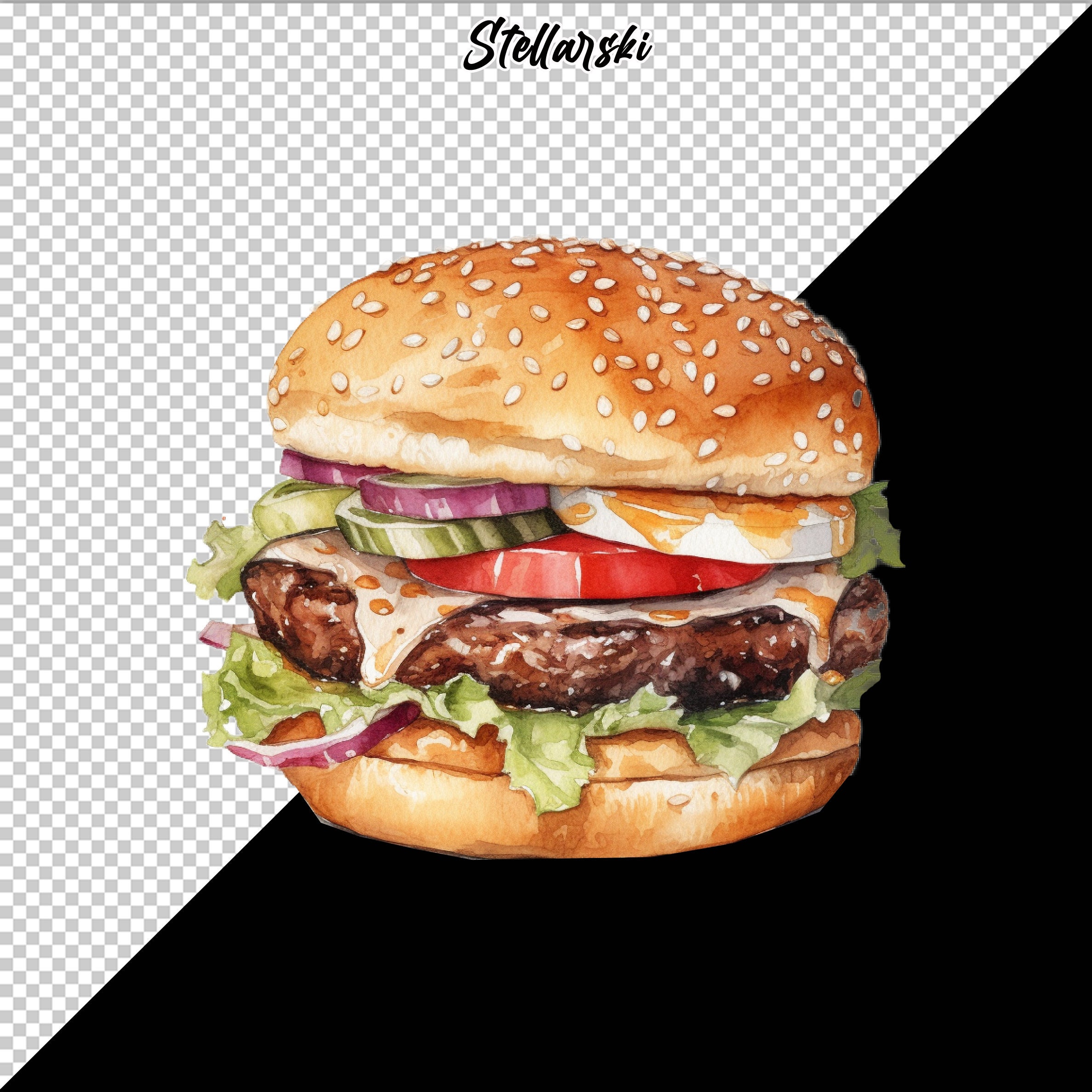 Burgers Clipart, Fries PNG, Fast Food Illustration, Watercolor ...