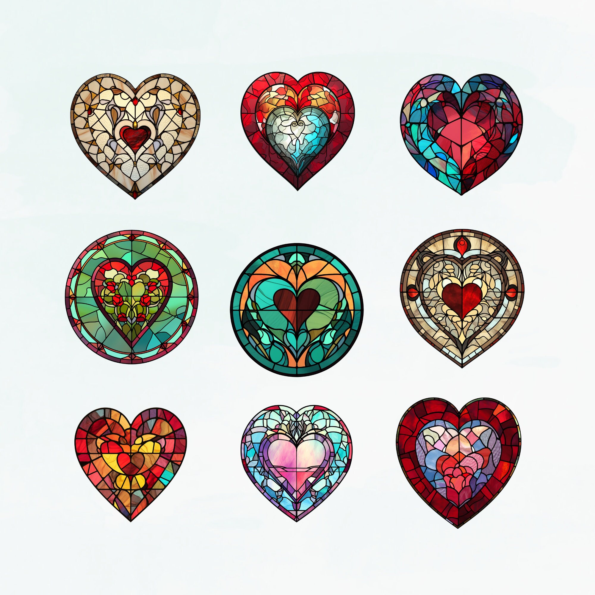 Heart Clipart - 16 High Quality Pngs - Stained Glass Clipart - Stained ...
