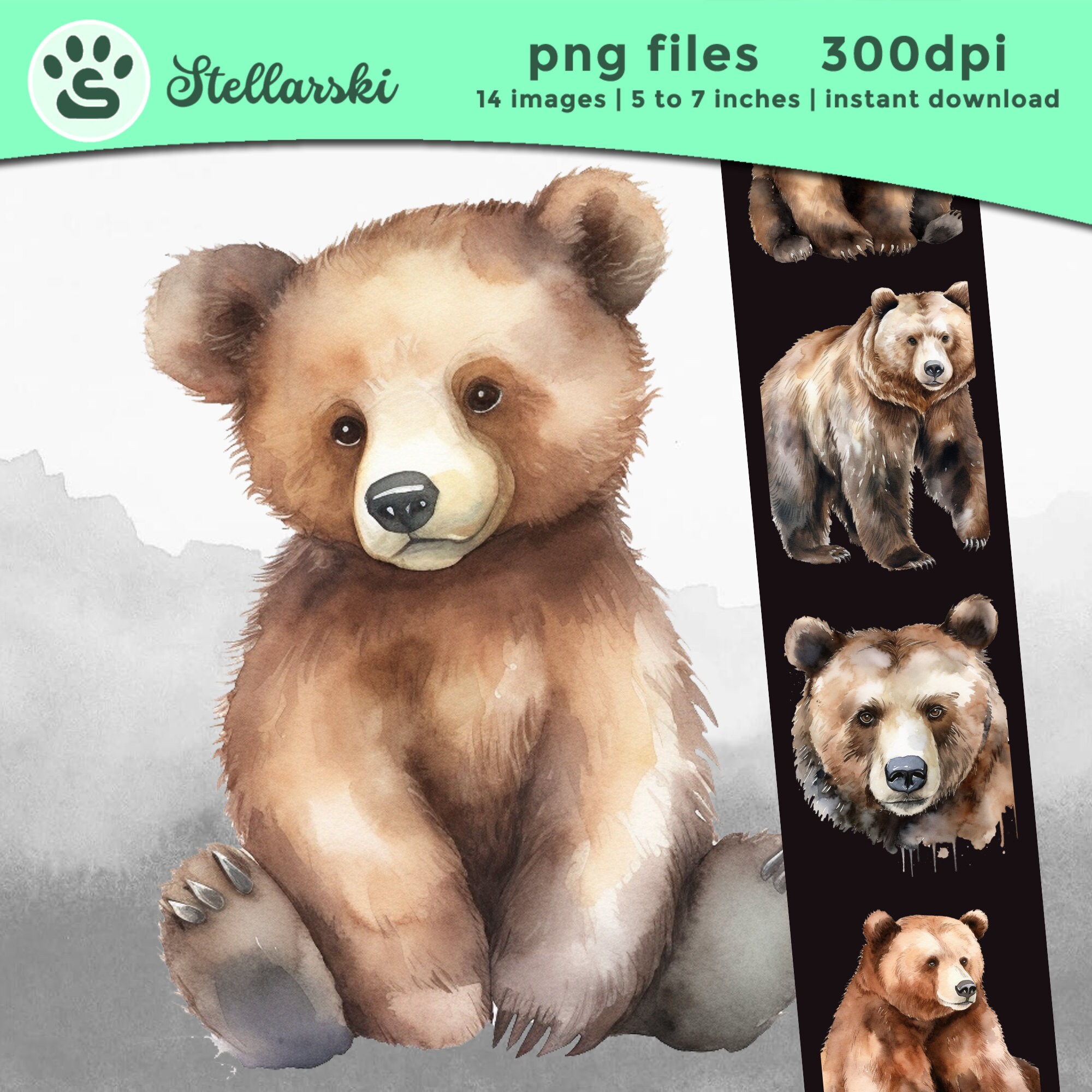 Brown Bear Clipart, Watercolor Cub PNG, Baby Bear Illustration, Teddy ...