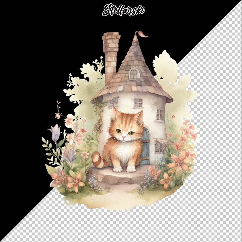 Watercolor Cottagecore Cats Clipart Bundle, Fantasy Clip Art, Cats Clip ...