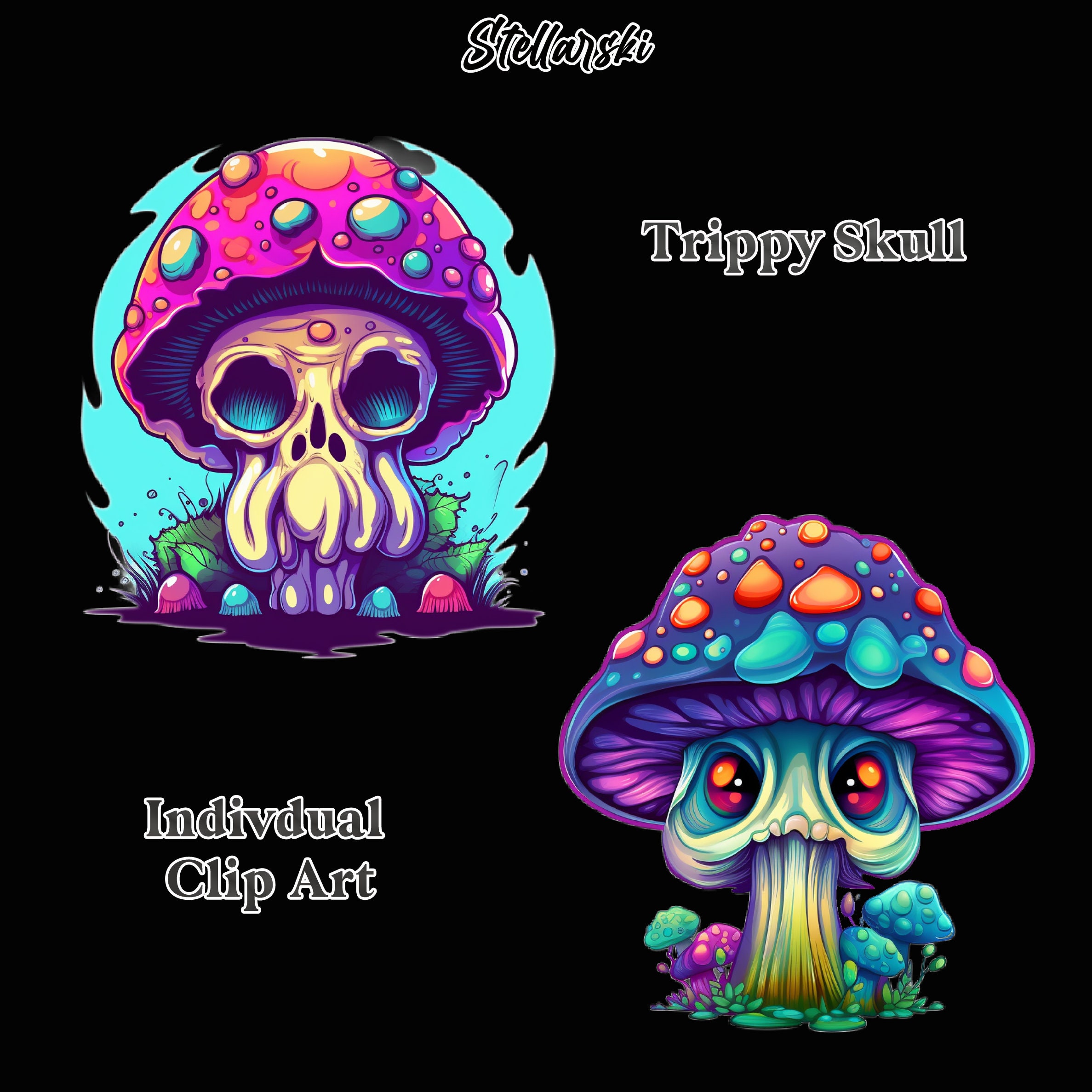 Trippy Skull Clipart, Trippy Mushroom Clipart, Psychedelic PNG, Full ...