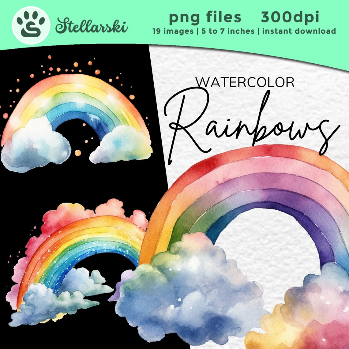 Watercolor Rainbow Clipart, Nursery Rainbow, Commercial Use, Digital ...