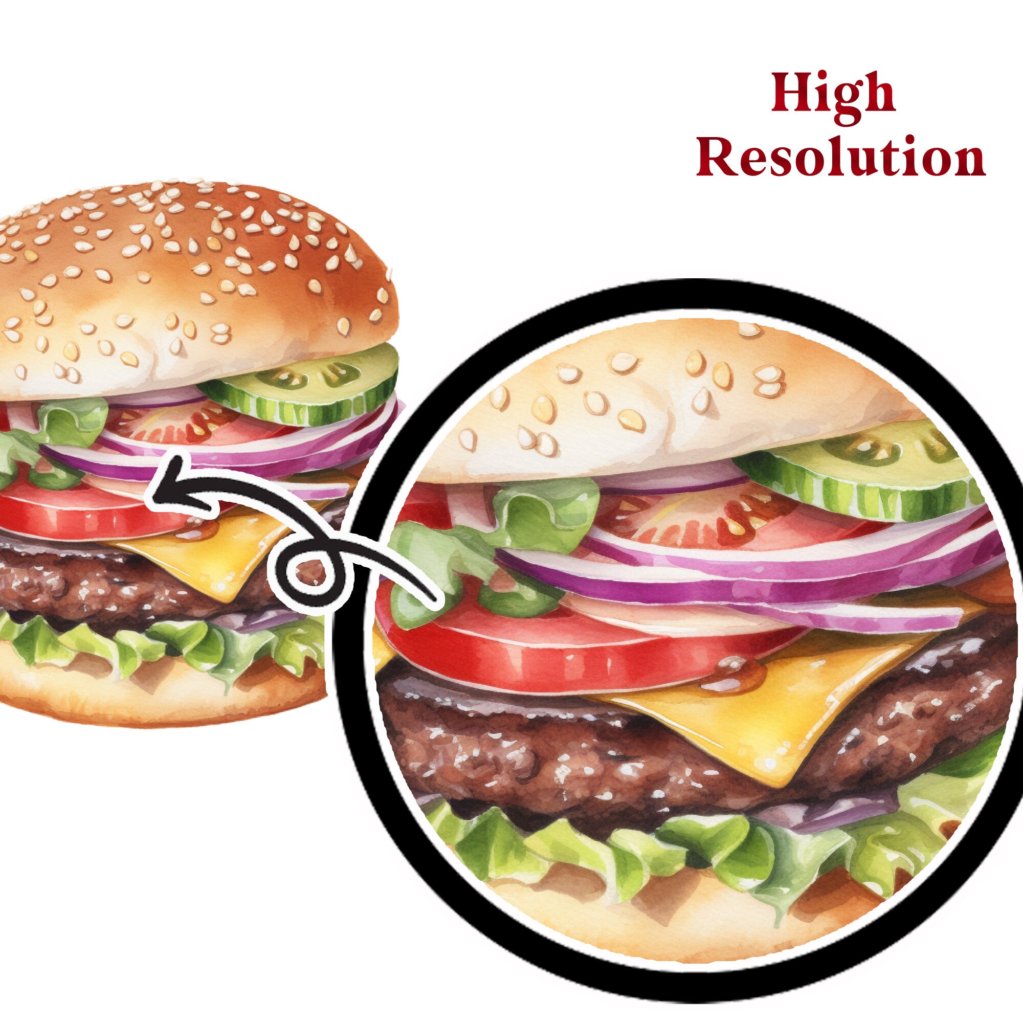 Burgers Clipart, Fries PNG, Fast Food Illustration, Watercolor ...