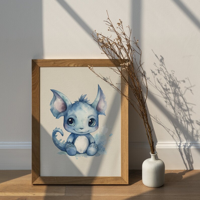 Magic Baby Blue Dragons Clipart Bundle, Watercolor Colorful Dragons ...