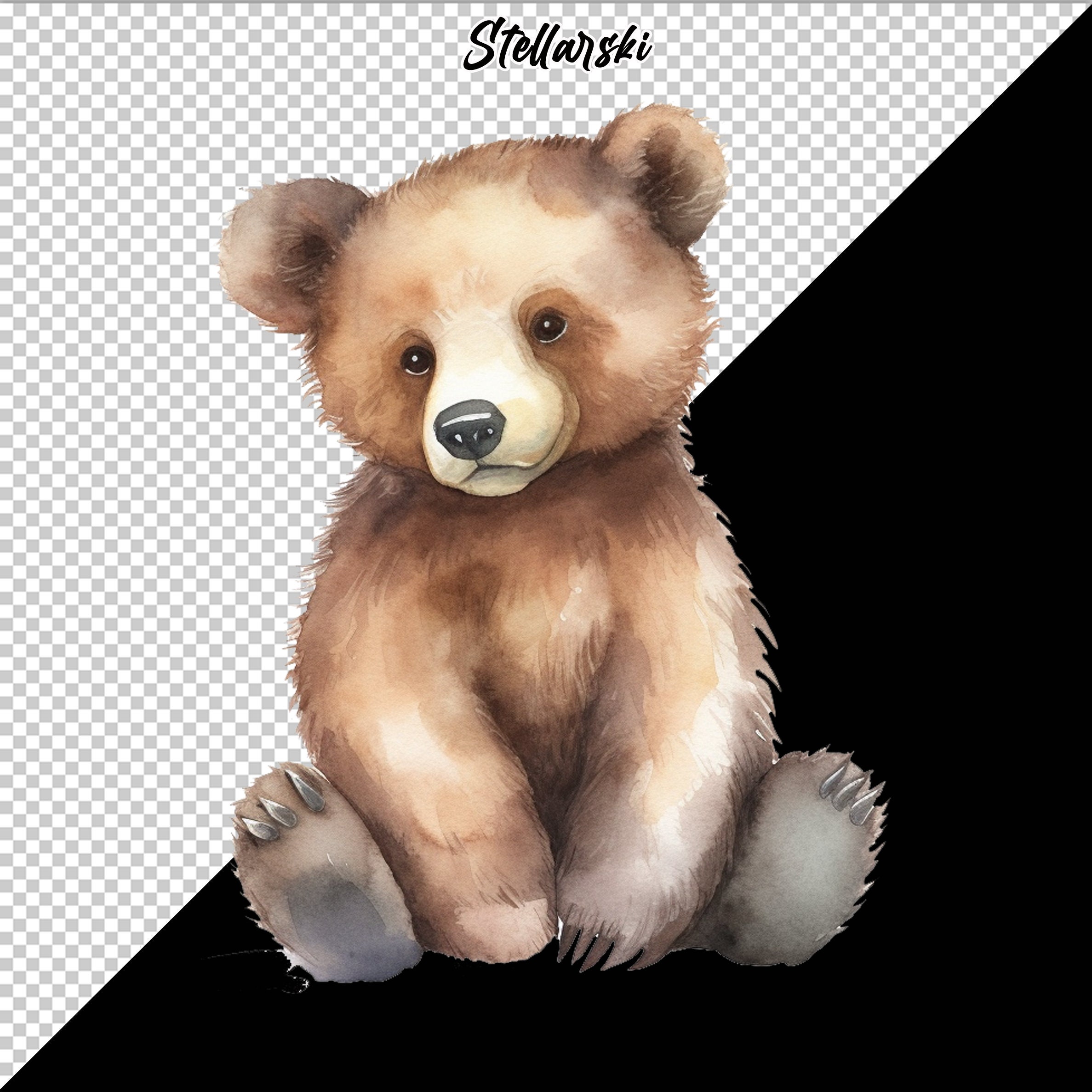 Brown Bear Clipart, Watercolor Cub PNG, Baby Bear Illustration, Teddy ...