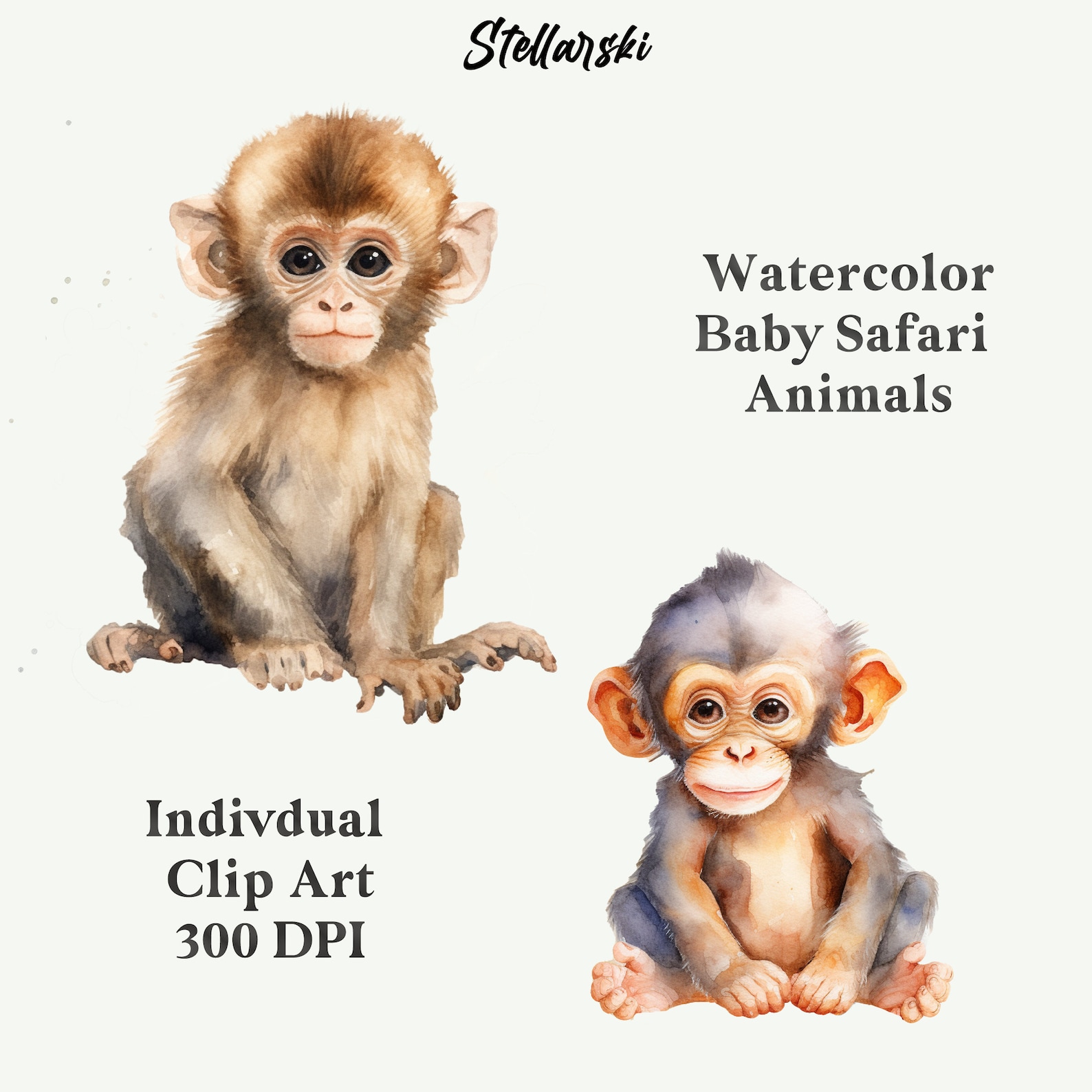 Watercolor Baby Safari Animals Clipart- Cute Baby Animals PNG - Jungle ...