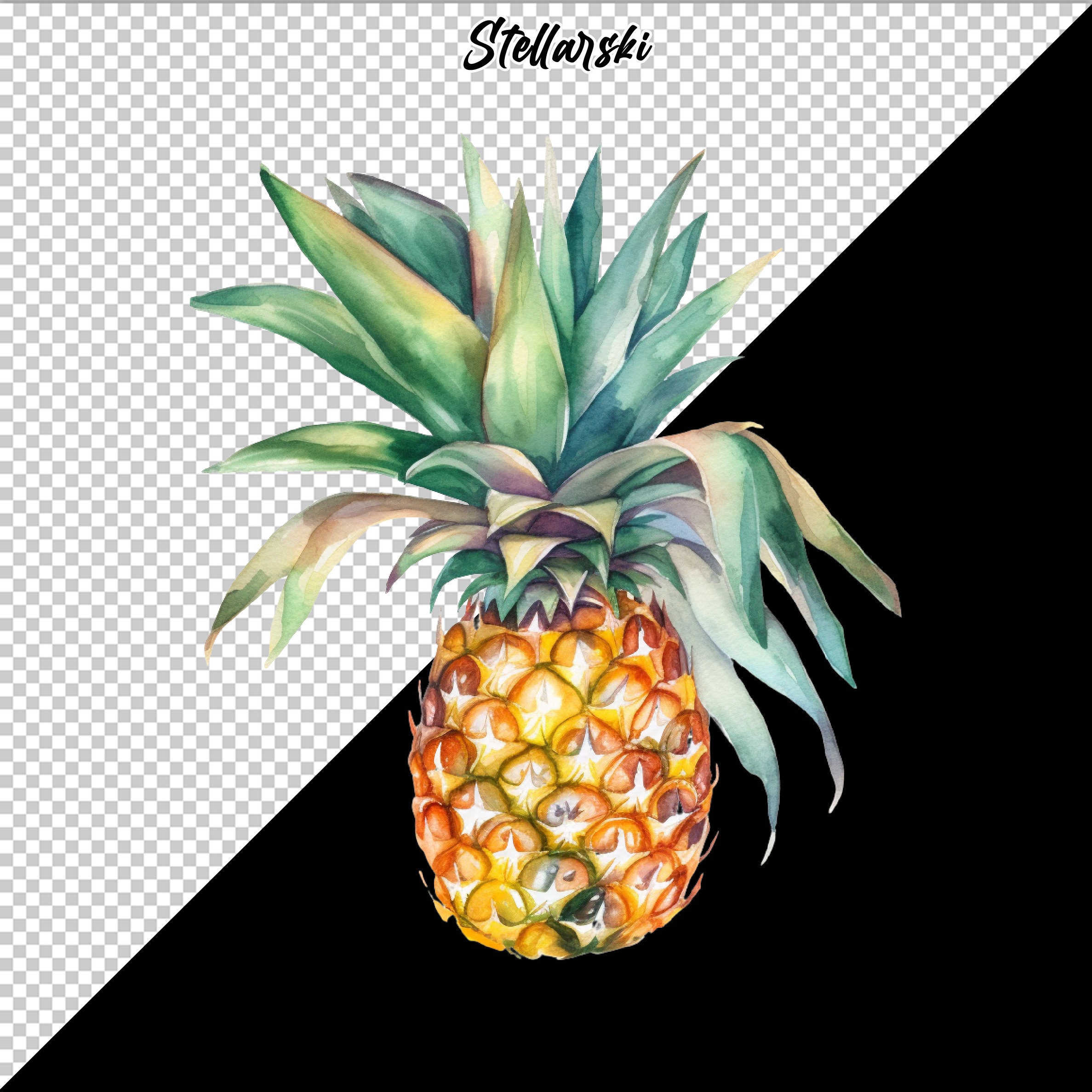 Watercolor Pineapple Clipart Tropical Fruit PNG Fruit Art Instant ...