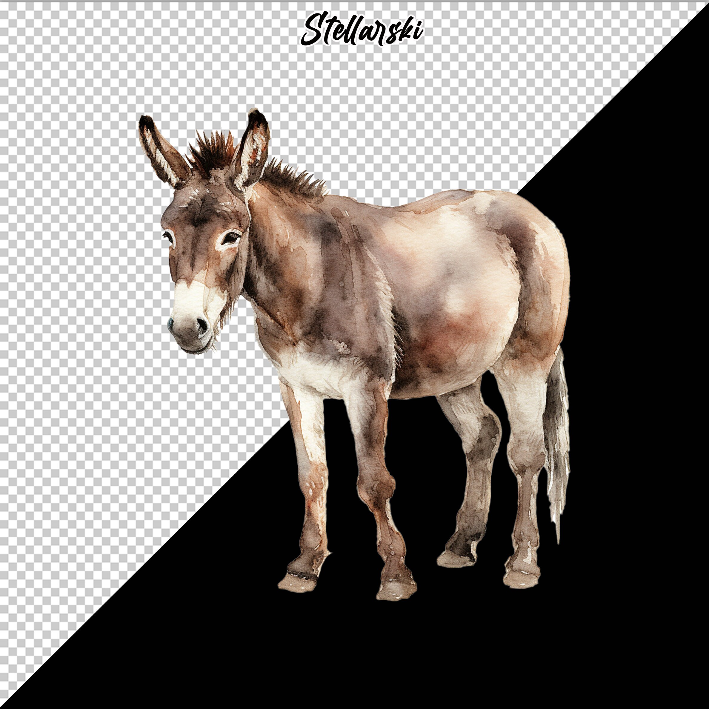 Watercolor Donkey Clipart | Donkey PNG Bundle | Farm Animals PNG | Cute ...