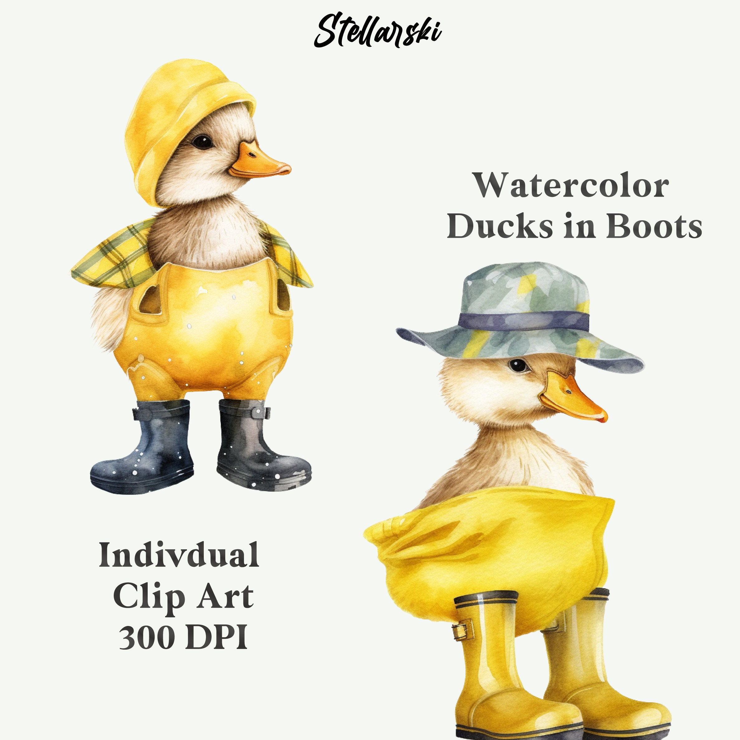 Ducklings in Rain Boots Clipart, Commercial Use Duck Illustration ...