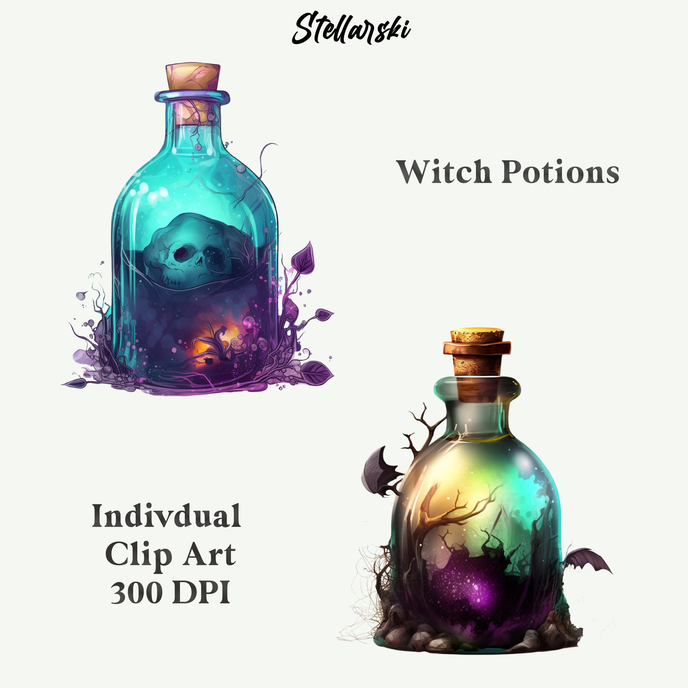 Witch Potion Bottles Clipart, Halloween Clipart, Digital Crafting ...