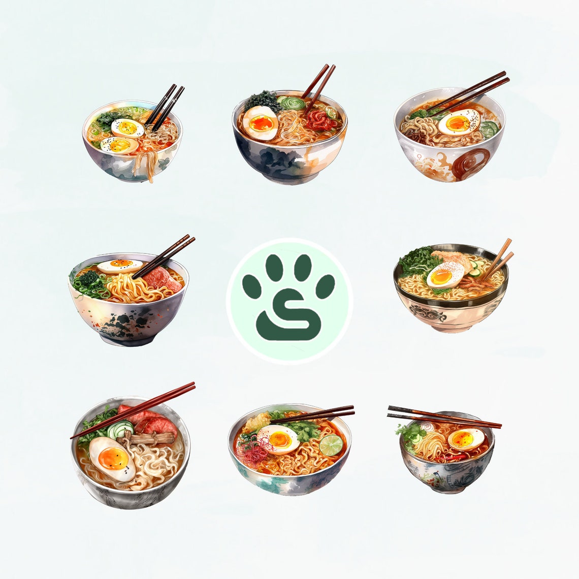 Watercolor Ramen Bowl Clipart Ramen PNG Soup Graphic PNG Kawaii Food ...