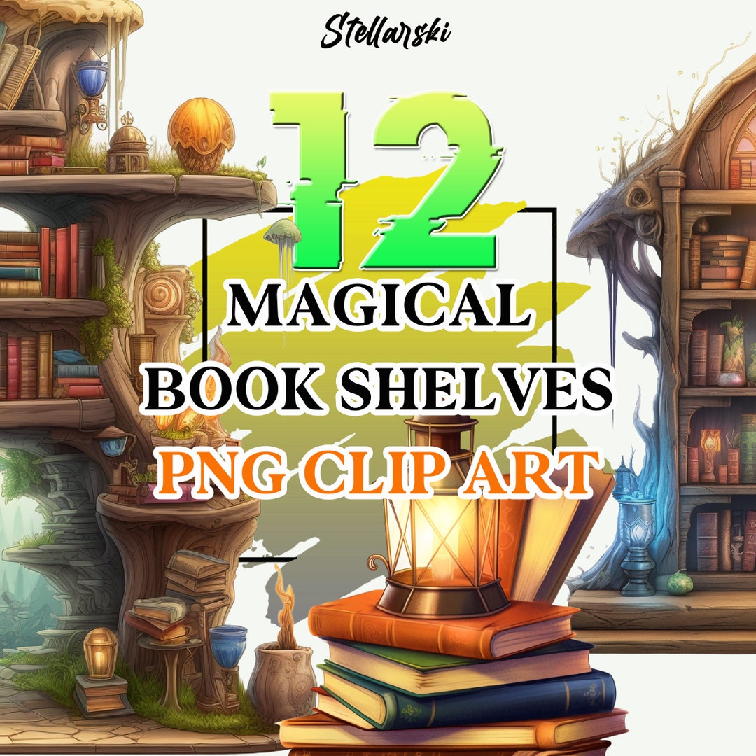 12 Watercolor Magical Book Shelf Clipart PNG Full Commercial - Etsy