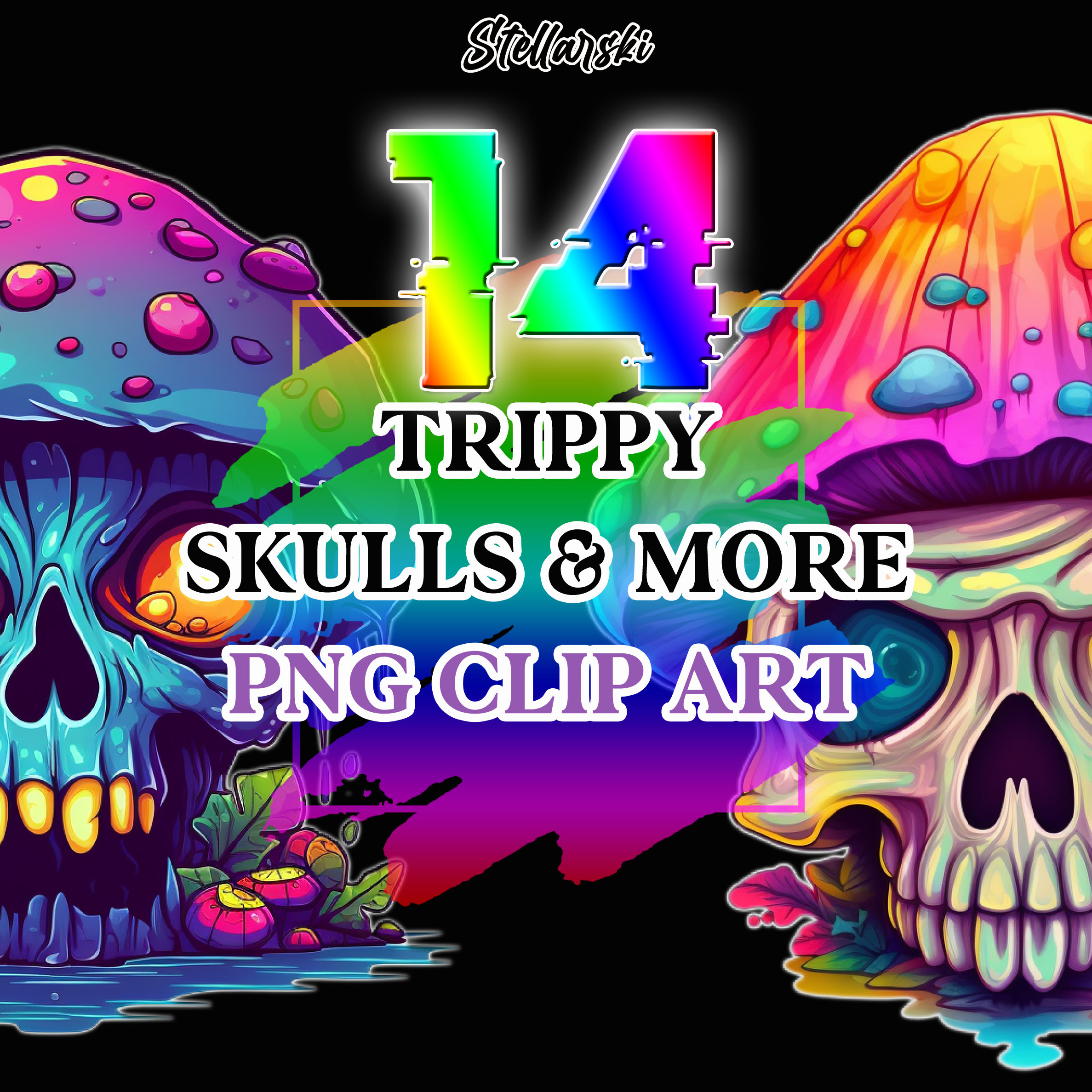 Trippy Skull Clipart, Trippy Mushroom Clipart, Psychedelic PNG, Full ...