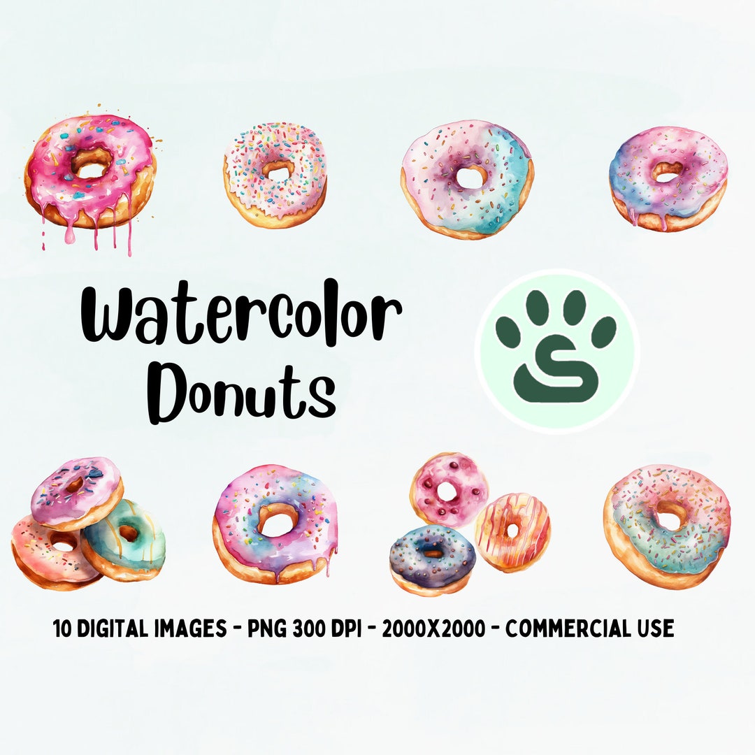 Watercolor Donut Clipart, Sweet Bakery Food Clip Art, Birthday Party ...